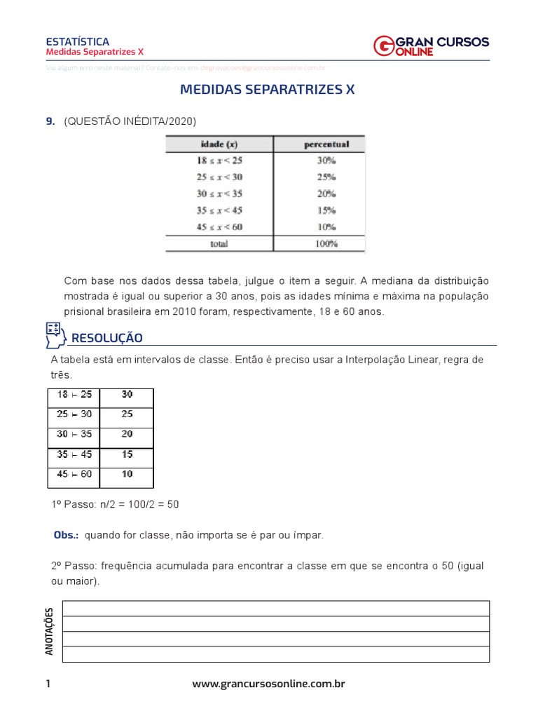 28 - Medidas Separatrizes X - Exercícios | PDF | Mediana (Estatística ...