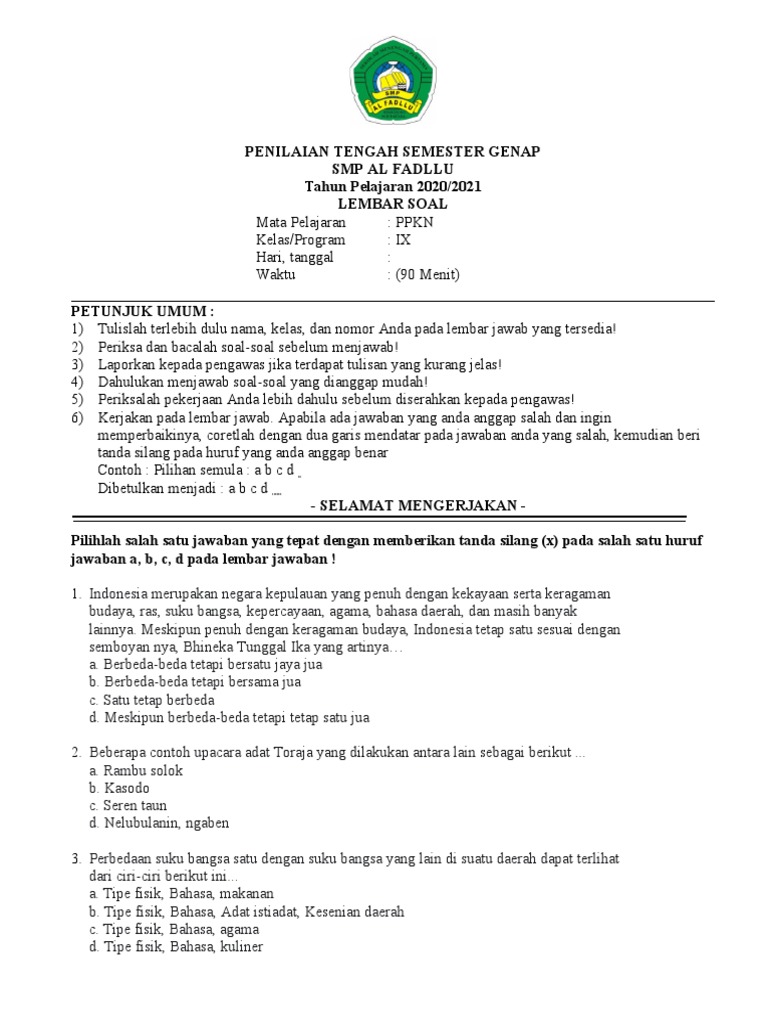 Soal PTS PPKN 9 | PDF