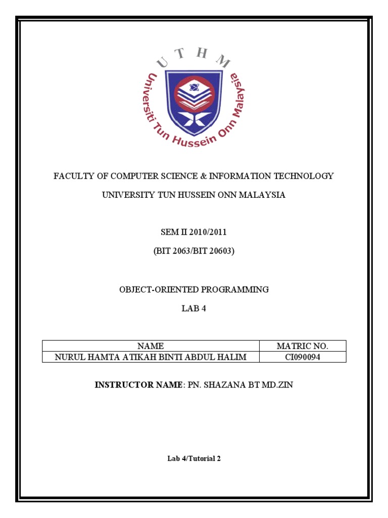 Object-Oriented Programming Lab Guide | PDF | Object (Computer Science ...
