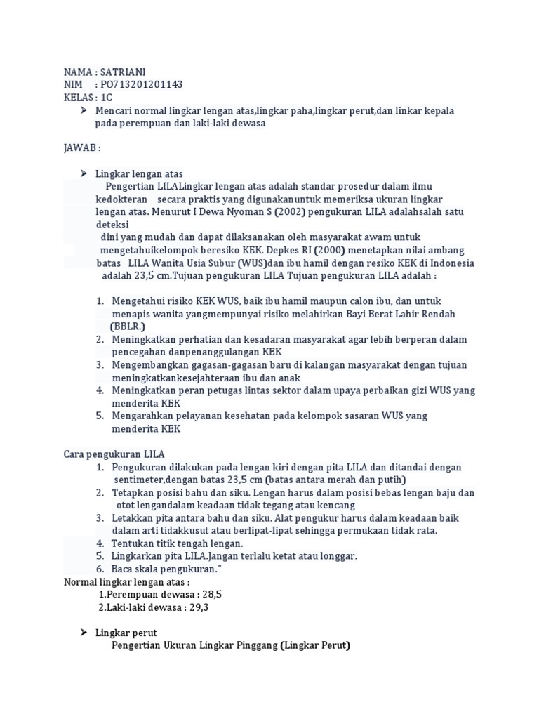 Normal Lingkar Lengan Atas: 1.perempuan Dewasa: 28,5 2.laki-Laki Dewasa ...