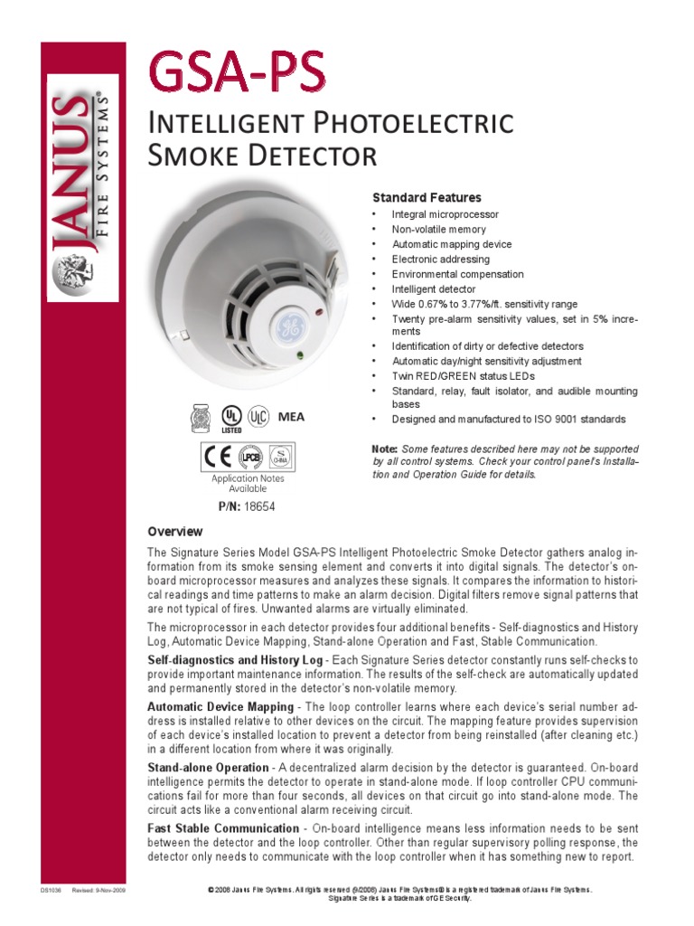 Gsa-Ps: Intelligent Photoelectric Smoke Detector | PDF | Relay | Sensor