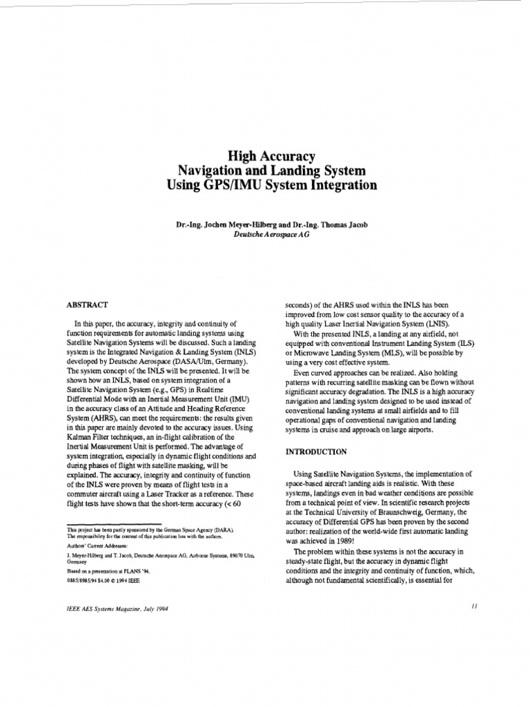 High Accuracy Navigation and Landing System Using GPS/IMU System ...