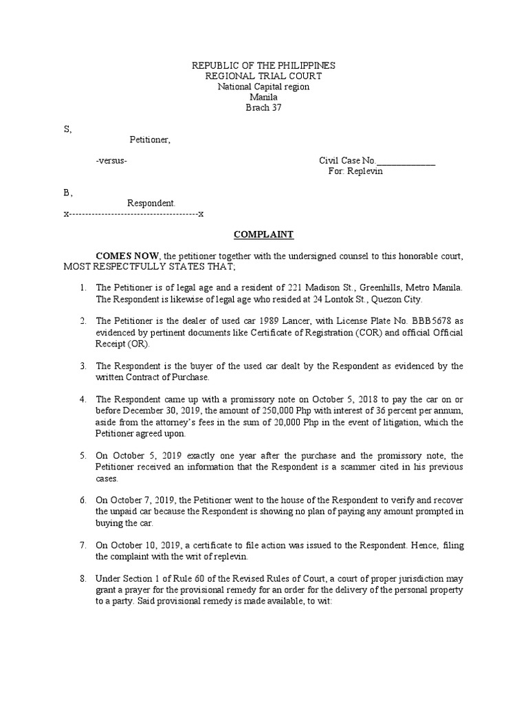 Complaint COMES NOW, The Petitioner Together With The Undersigned ...