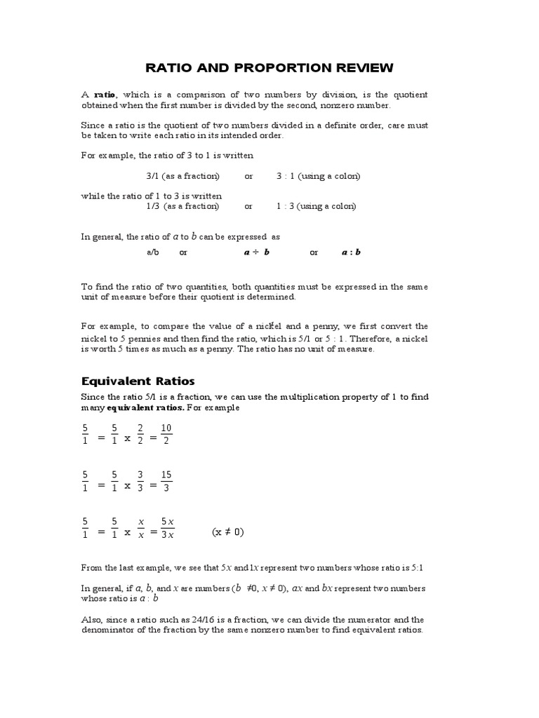 Ratio and Proportion Review | PDF | Ratio | Arithmetic