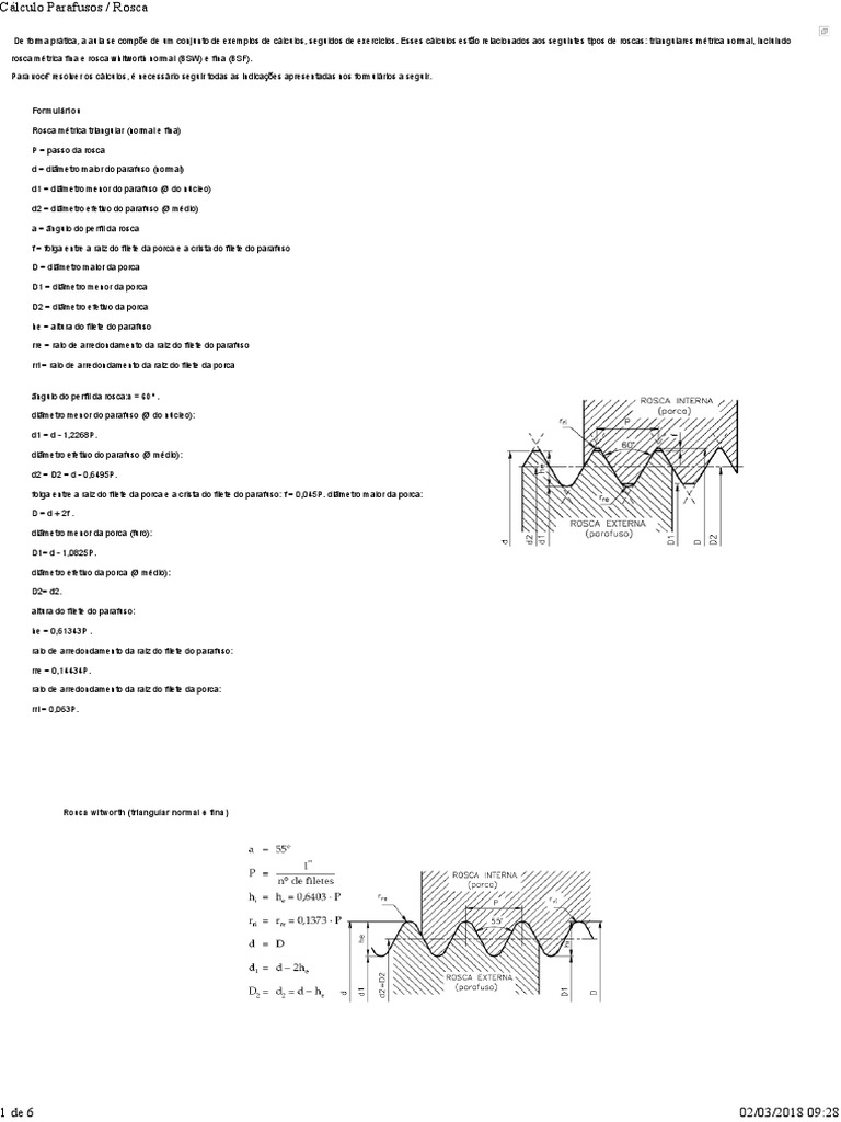 Calculo de Rosca Dimensões | PDF