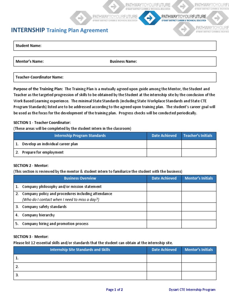 Internship Training Plan Agreement | PDF | Mentorship | Vocational ...