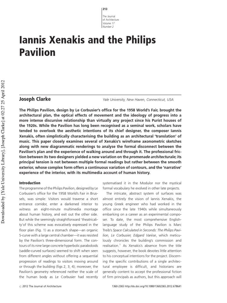 Iannis Xenakis and The Philips Pavilion | PDF | Geometry | Teaching ...
