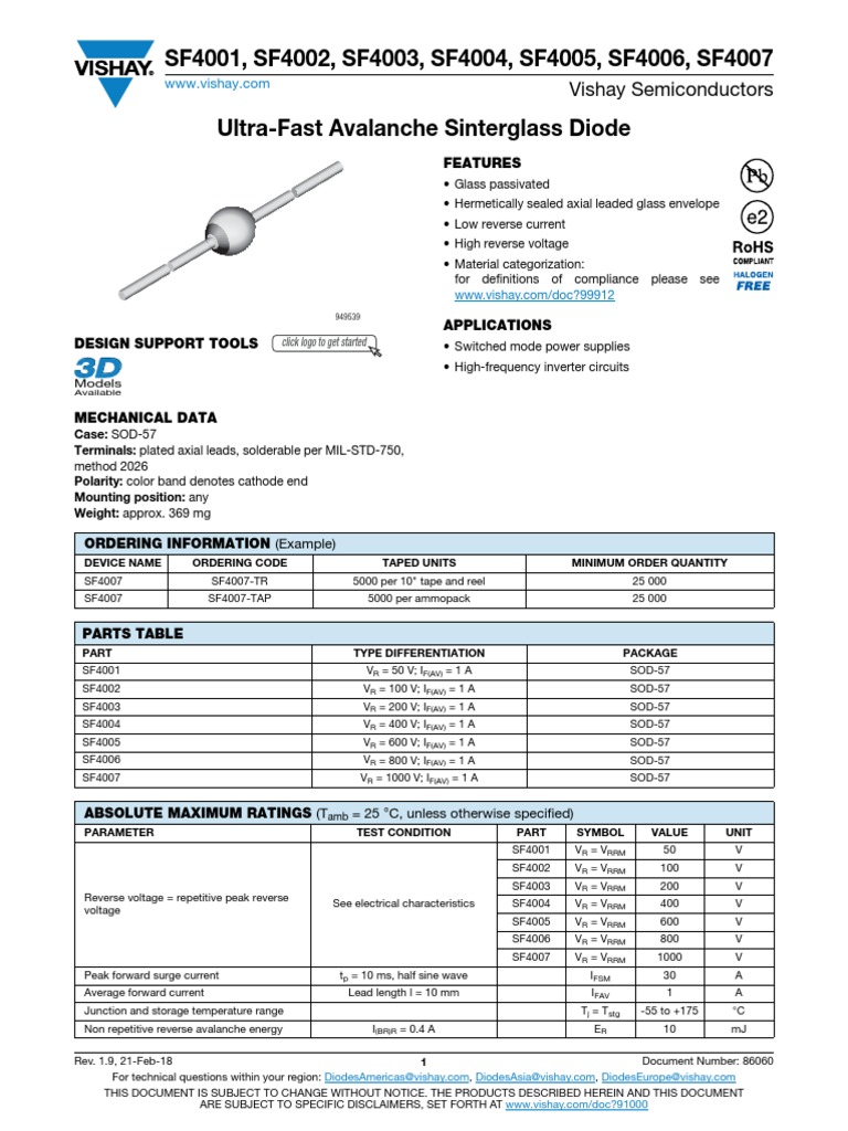 SF4001, SF4002, SF4003, SF4004, SF4005, SF4006, SF4007: Vishay ...