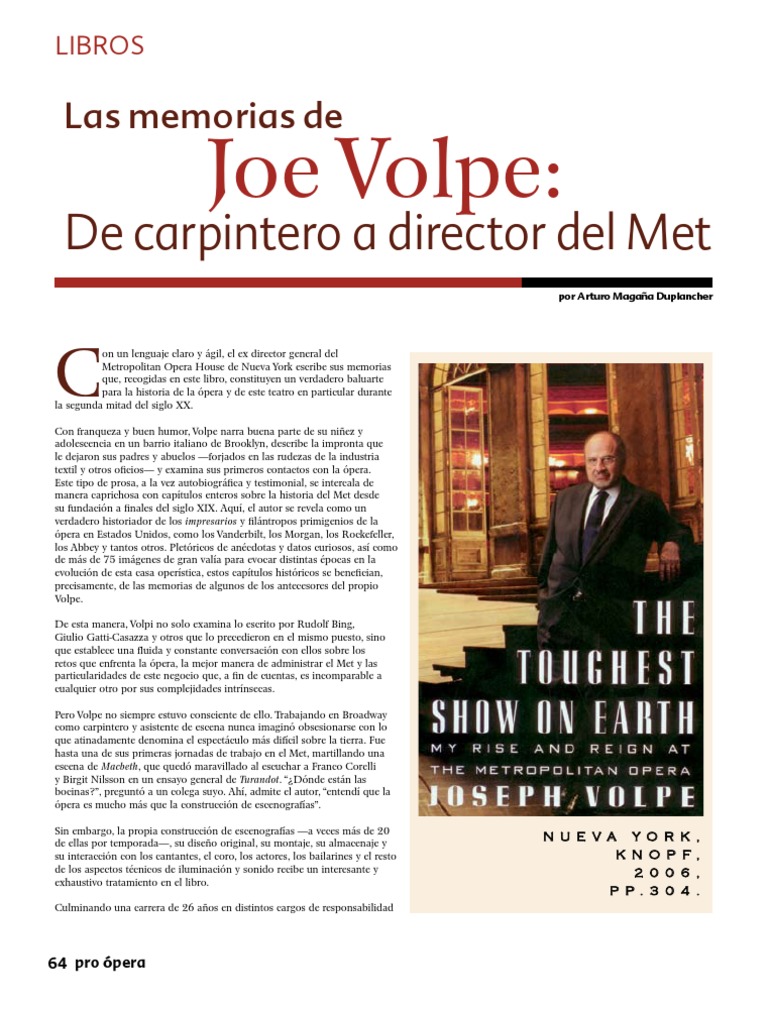 Memorias de Joe Volpe en el Met | PDF | Ópera | Música vocal