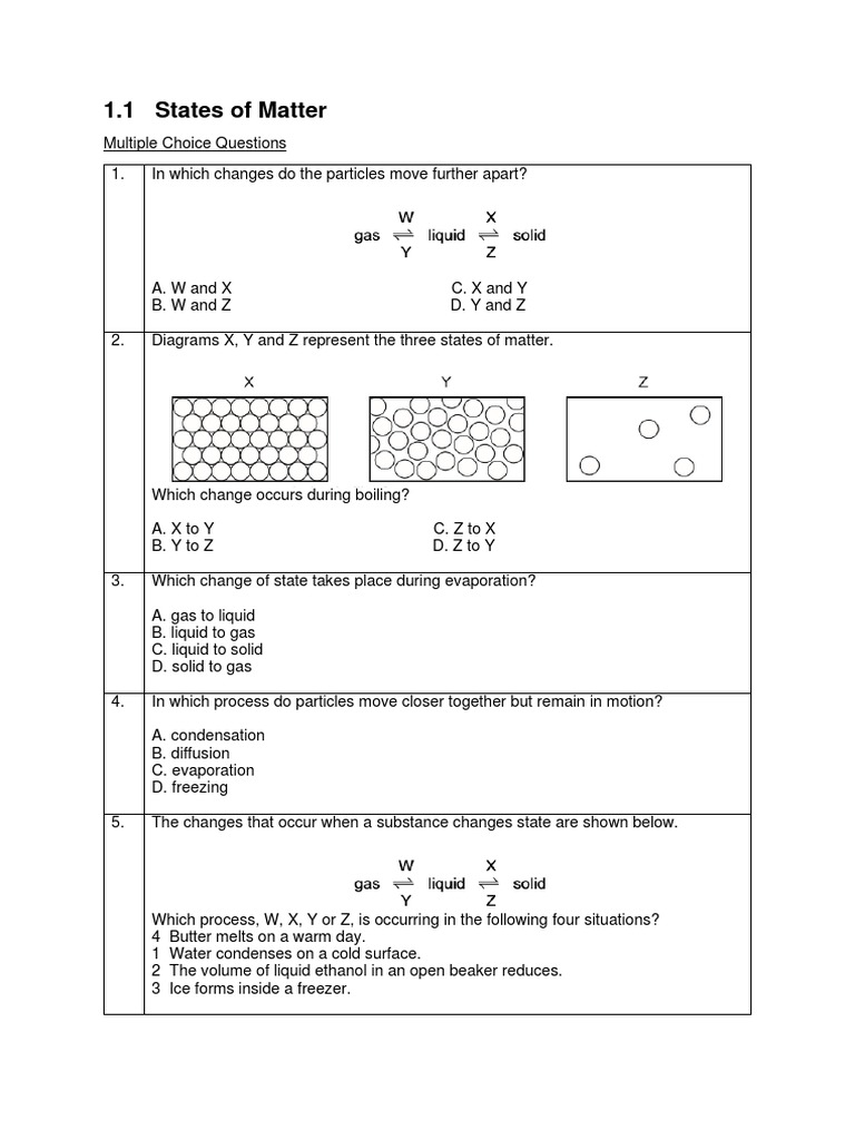 States of Matter Multiple Choice | PDF | Gases | Liquids