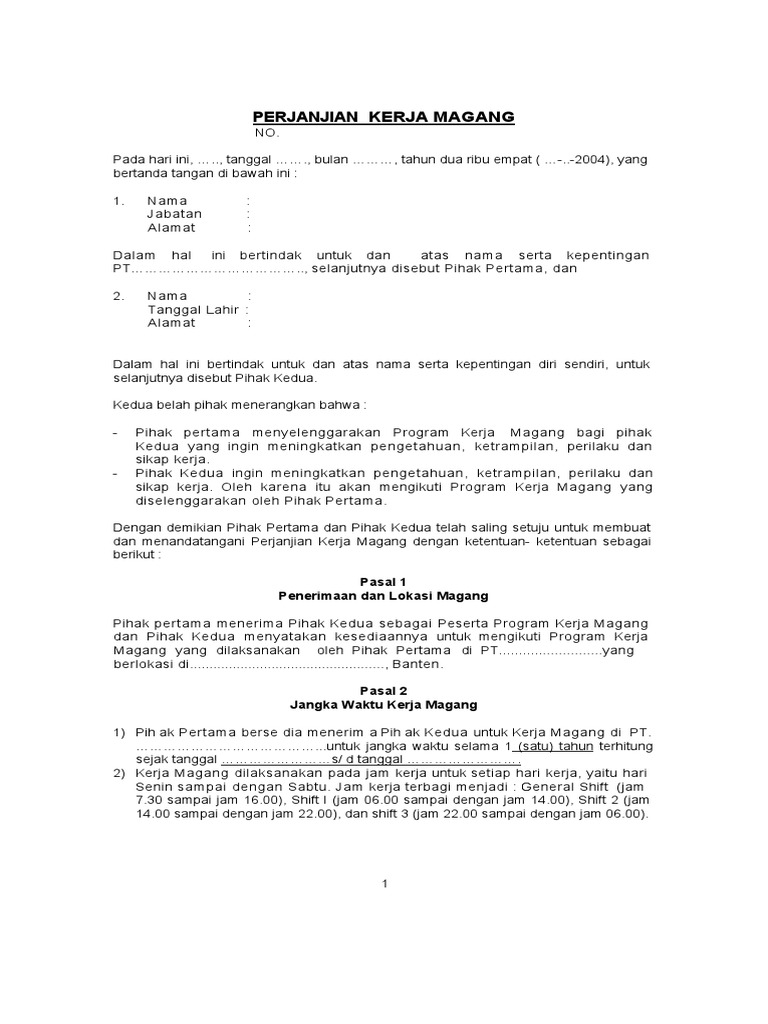 MOU Perjanjian Kerja Magang | PDF
