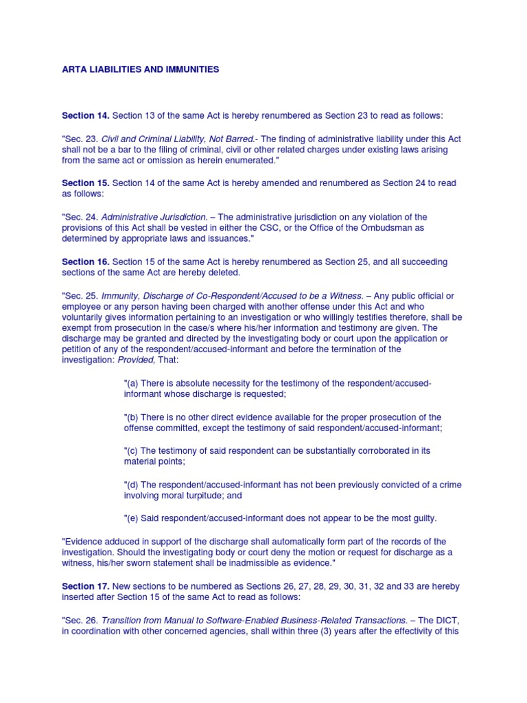 Arta Liabilities and Immunities | PDF | Prosecutor | Government