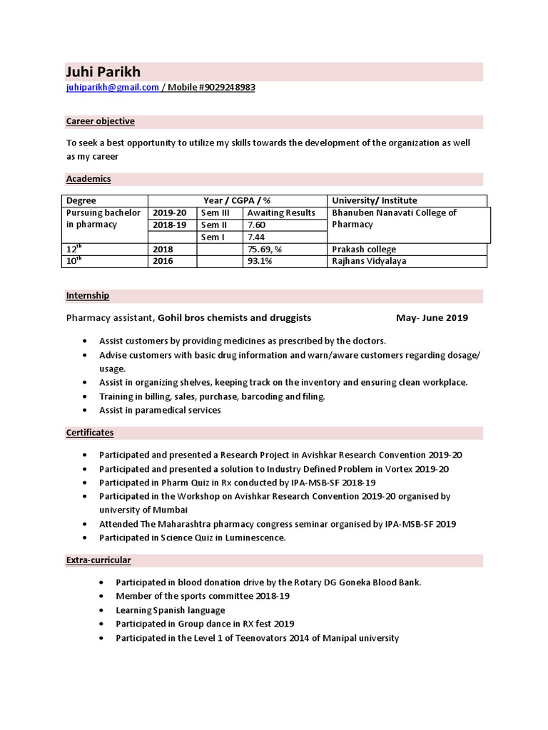 Juhi Parikh: Career Objective | PDF