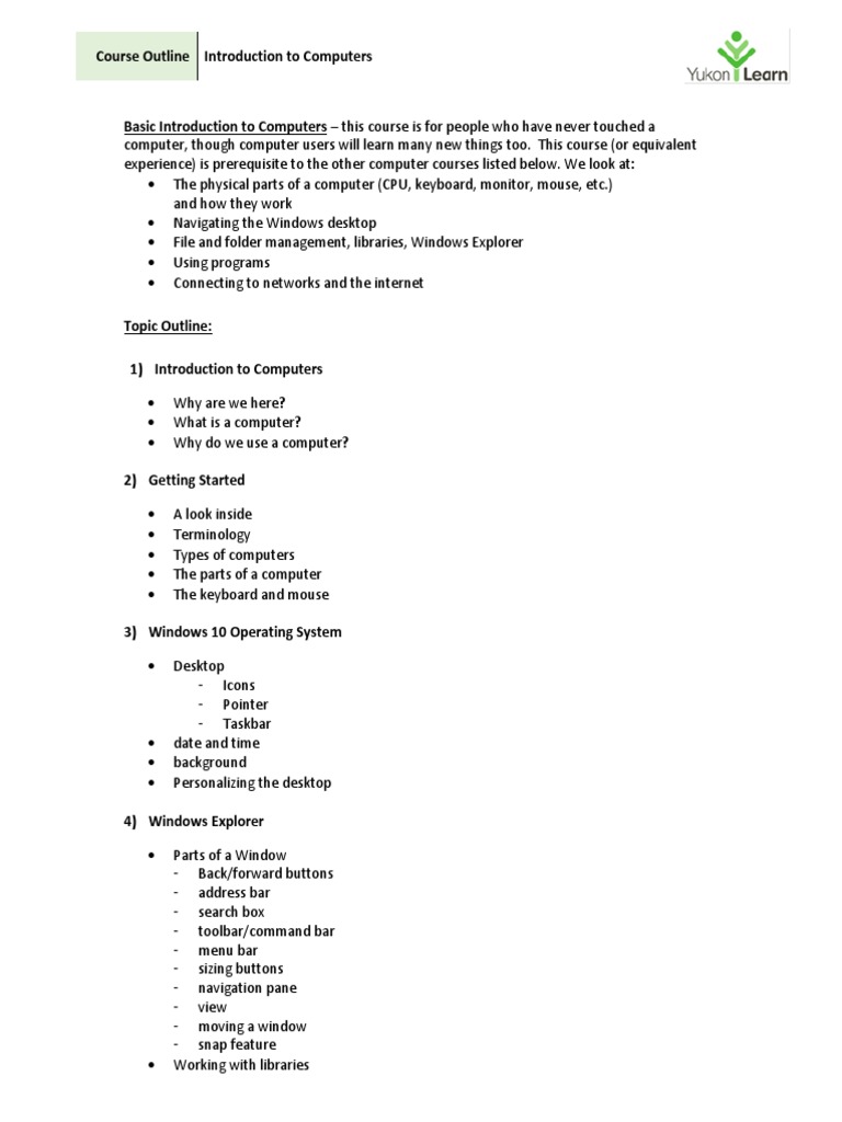 Introduction To Computers Course Outline | PDF | Operating System Families | Computer Engineering