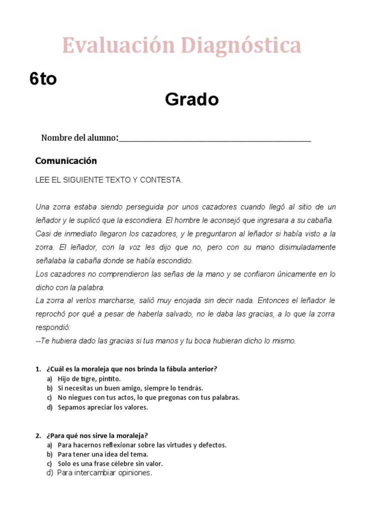 6to Grado - Diagnóstico (1) Evaluacion Diagnosticacorregida | PDF
