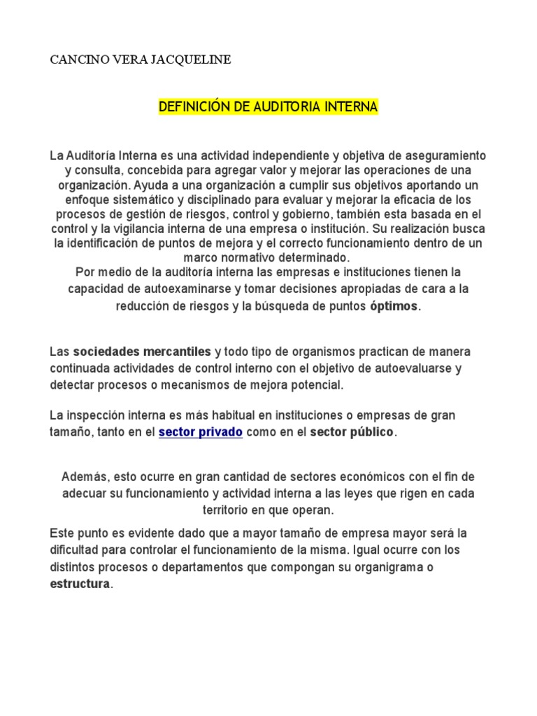 Definicion de Auditoria Interna | PDF