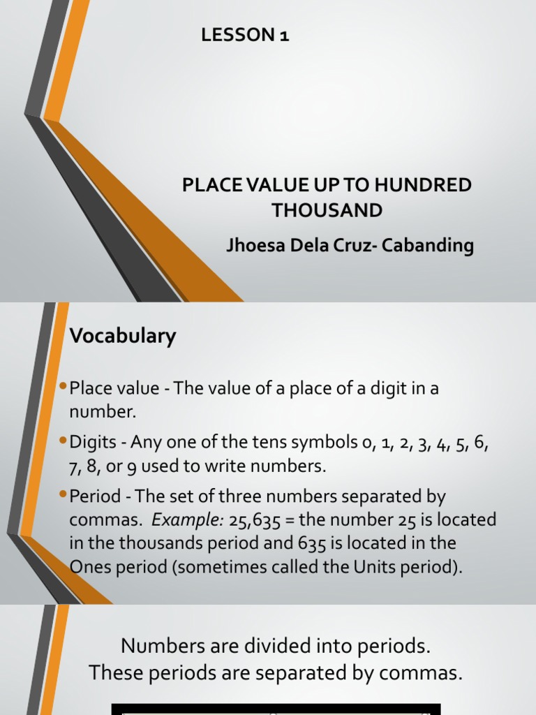 Place Value Up To Hundred Thousand | PDF | Home & Garden
