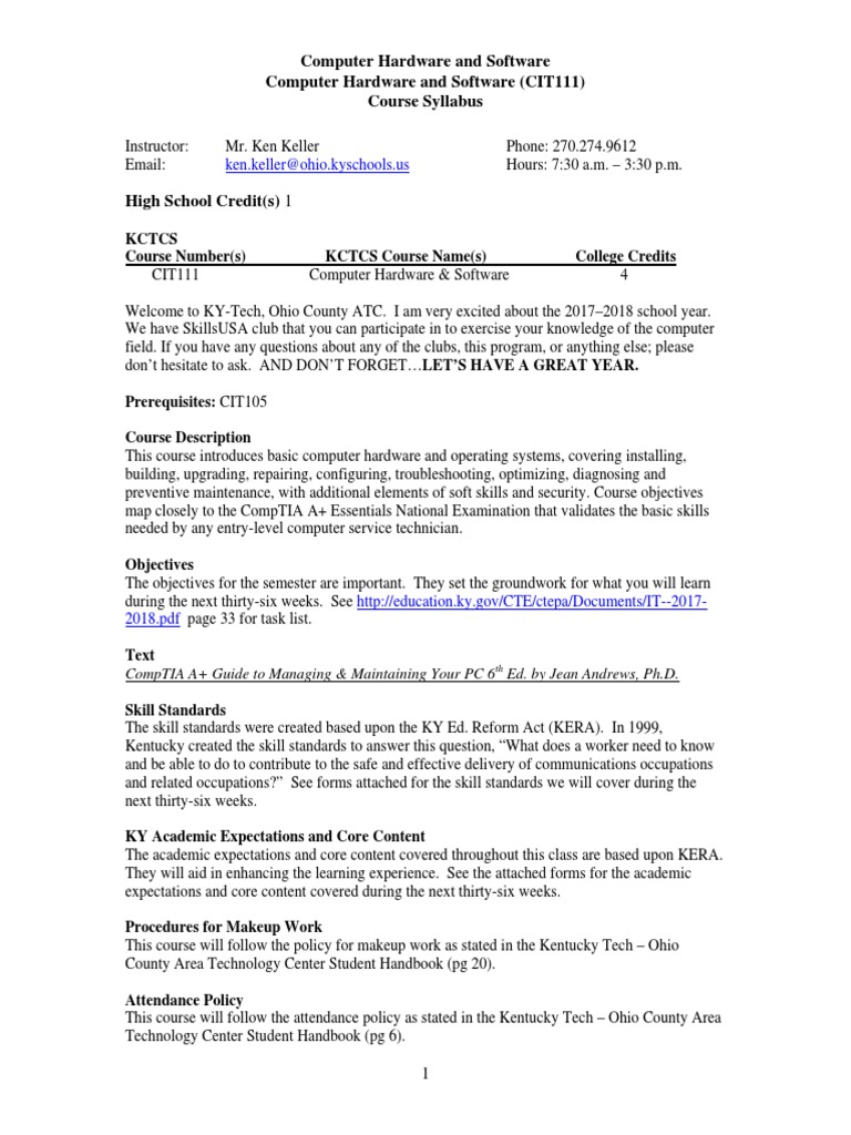 Cit111 Computer Hardware and Software (17-18) Syllabus | PDF ...