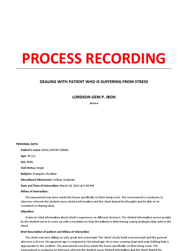 Process Recording LG | PDF | Mood (Psychology) | Mental Health