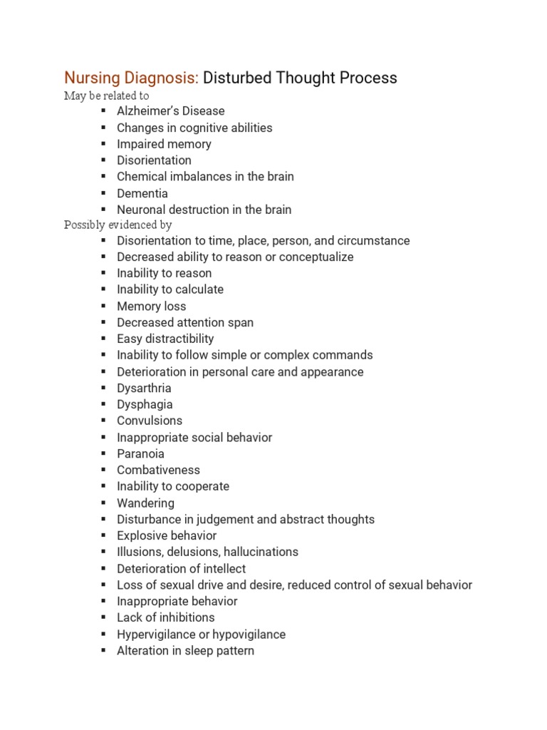 Disturbed Thought Process Care Guide | PDF | Dementia | Aphasia