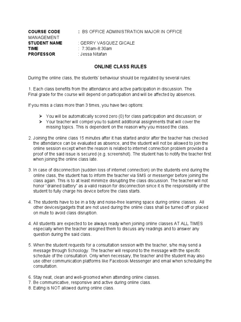 Online Class Rules Template | PDF | Communication | Human Nature