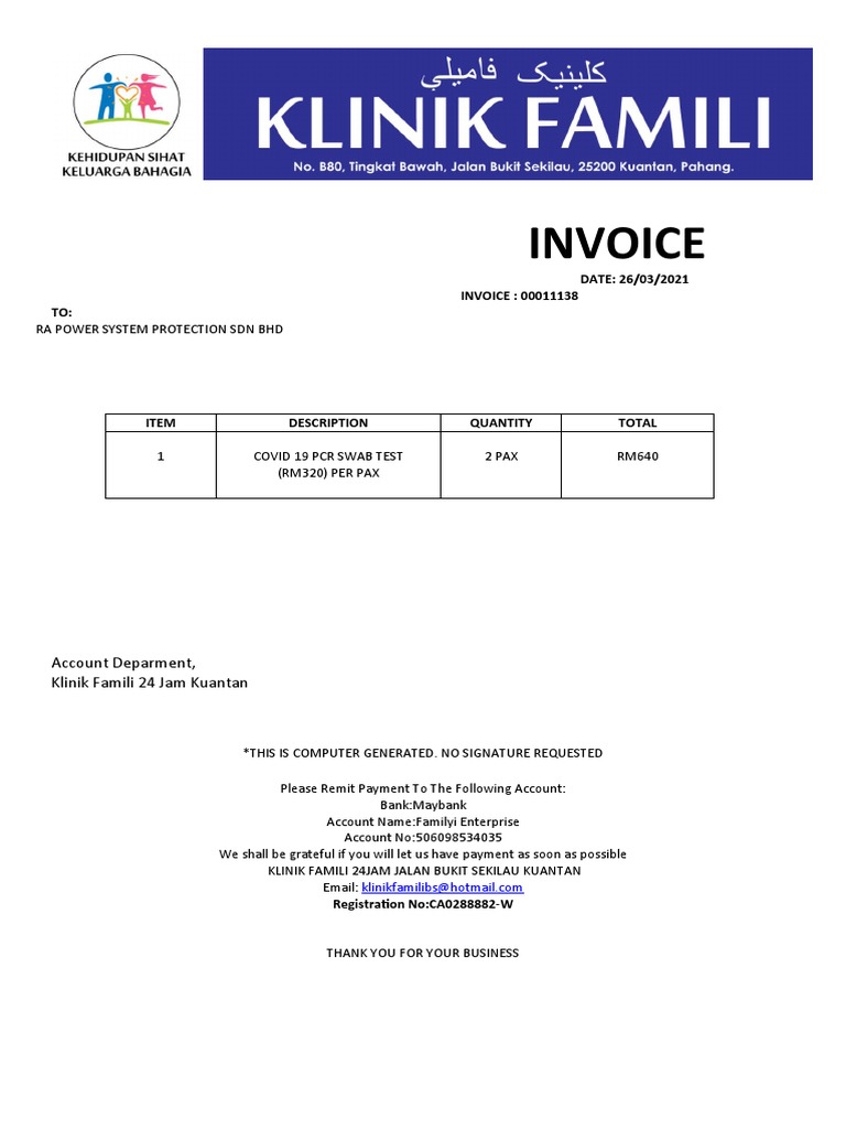 Invoice for COVID-19 PCR swab test | PDF