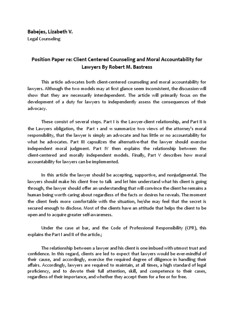 Position Paper - Legal Counseling | PDF | Lawyer | Advocate
