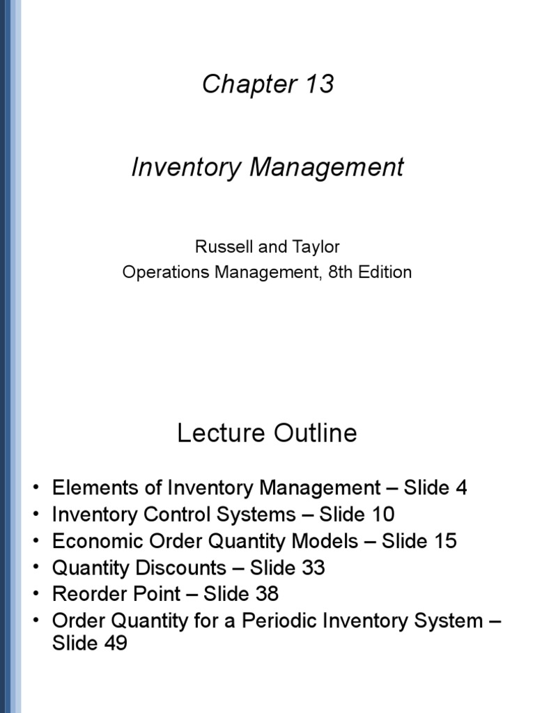 Inventory Management: Russell and Taylor Operations Management, 8th ...