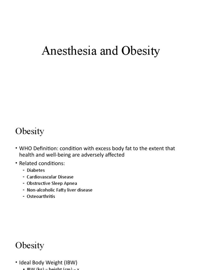 Anesthesia Considerations for Obesity | PDF | Obesity | Anesthesia