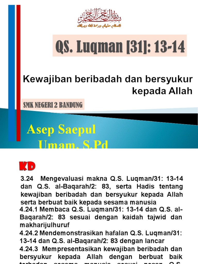 2.Q.S Luqman 13-14 Kewajiban Beribadah-Dan-Bersyukur | PDF