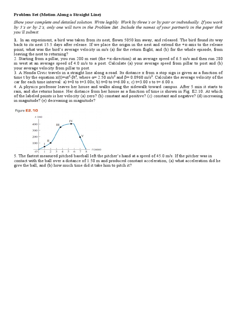 Problem Set Rectilinear Motion | PDF