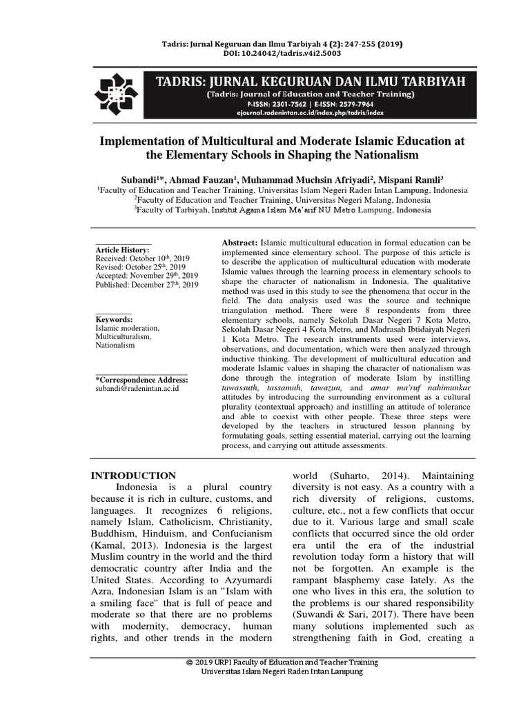 Implementation of Multicultural and Moderate Islamic Education at The ...