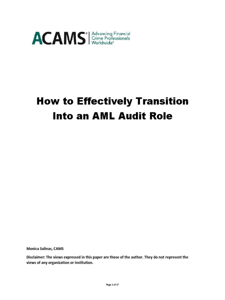 How To Effectively Transition Into An AML Audit Role | PDF | Money ...