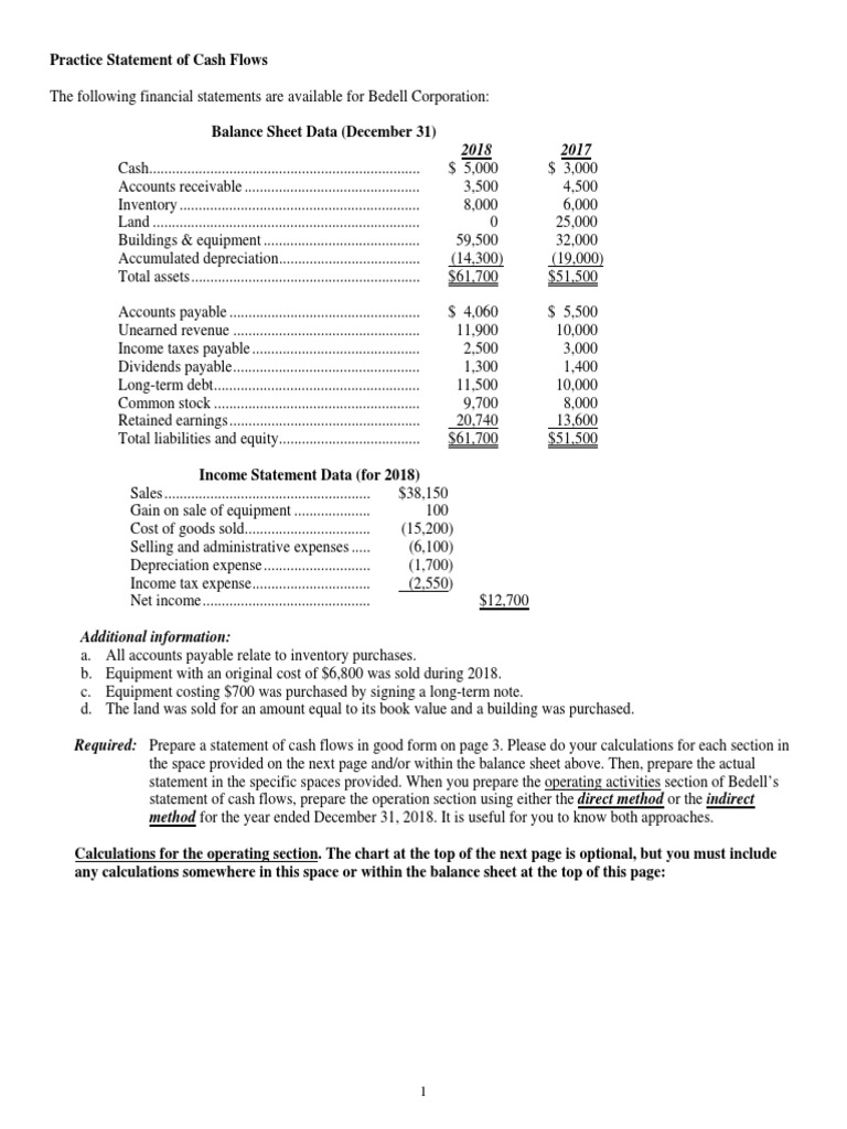 Practice Statement of Cash Flows | PDF | Cash Flow Statement | Balance ...