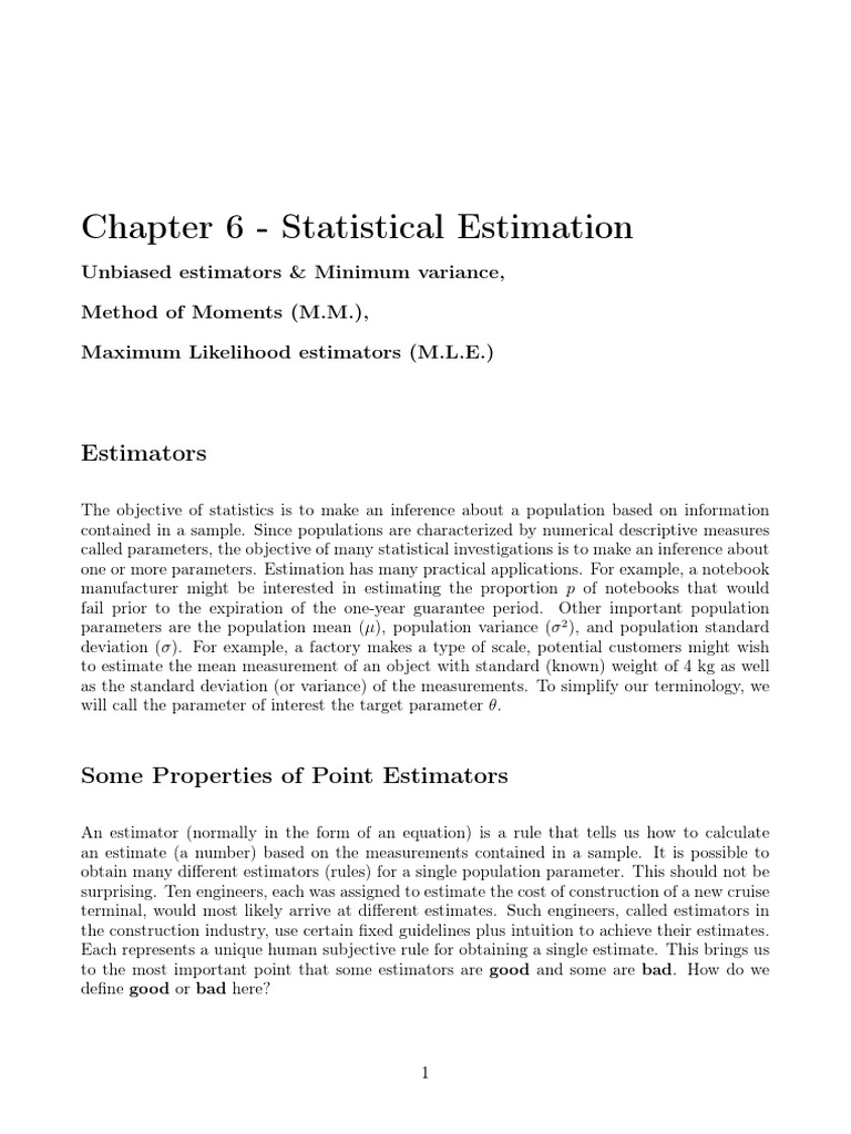 Chapter 6 Statistical Estimation Method Of Moments Mle Pdf Bias Of
