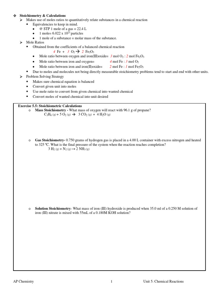 Unit 5 Notes Part 2 | PDF | Stoichiometry | Redox