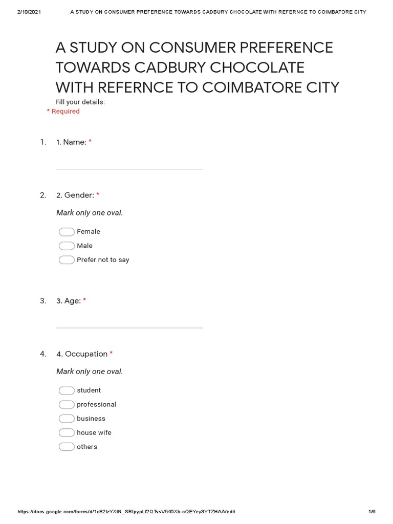 Cadbury Questionnaire - Google Forms | PDF | Chocolate | Advertising