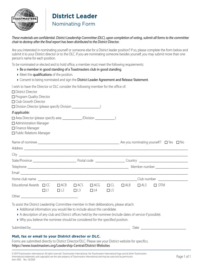 450c District Leader Nominating Form | PDF | Intellectual Works | Business