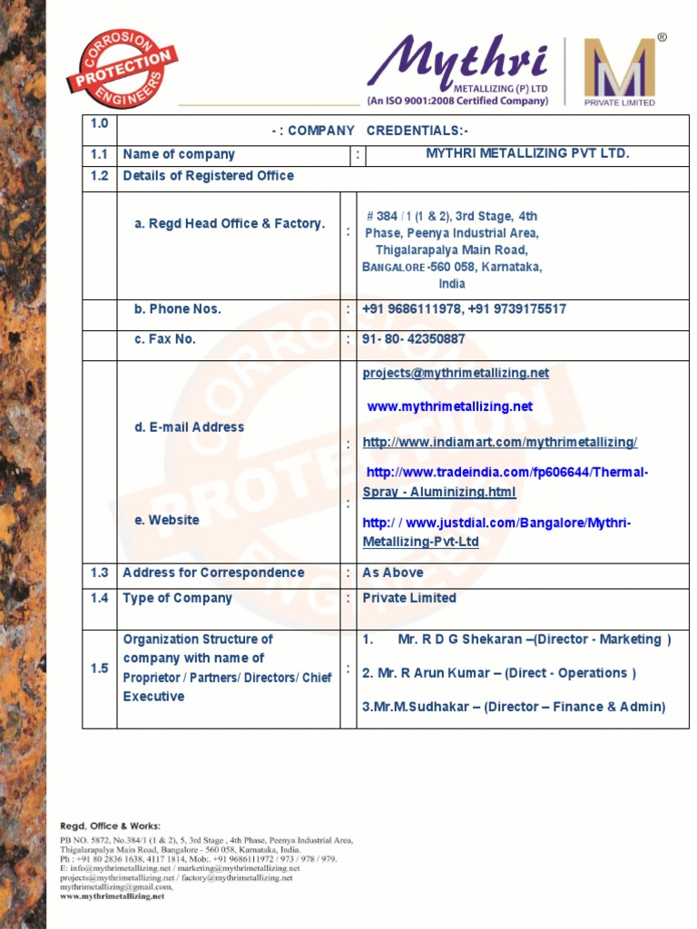 Company Credentials | PDF | Metals | Materials