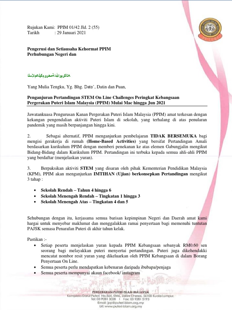 Surat Penganjuran Pertandingan STEM On Line Challenges Peringkat | PDF