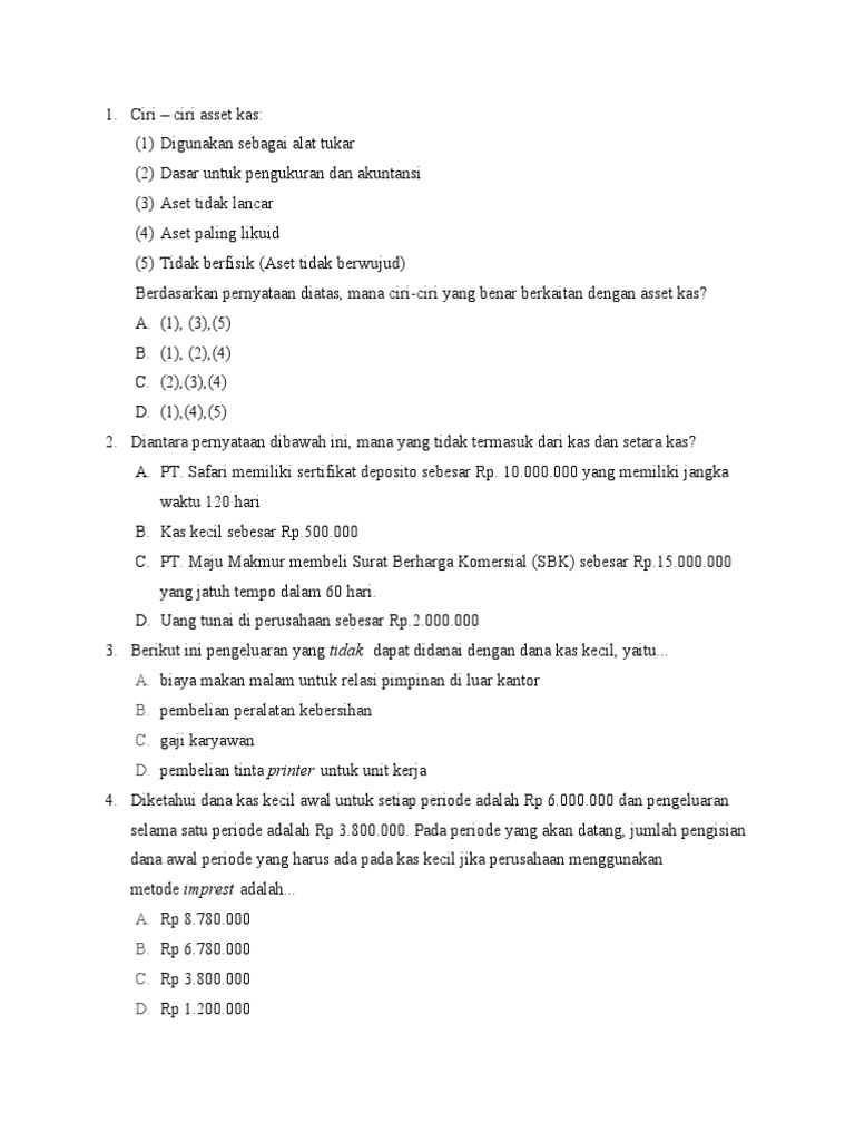 Soal Kuis Materi Kas | PDF