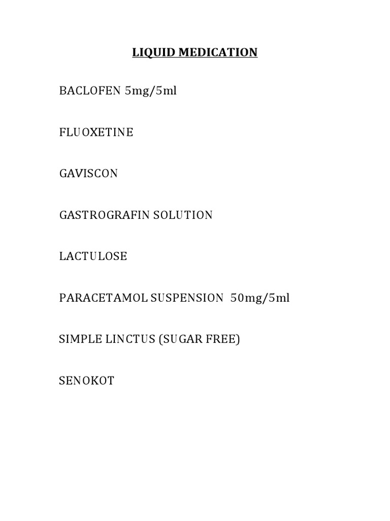 Baclofen Liquid Medication Overview | PDF