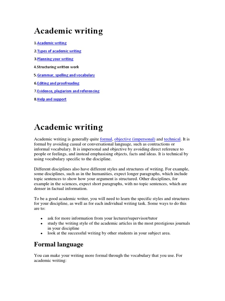 Academic Writing: Formal Language | PDF | Essays | Proofreading