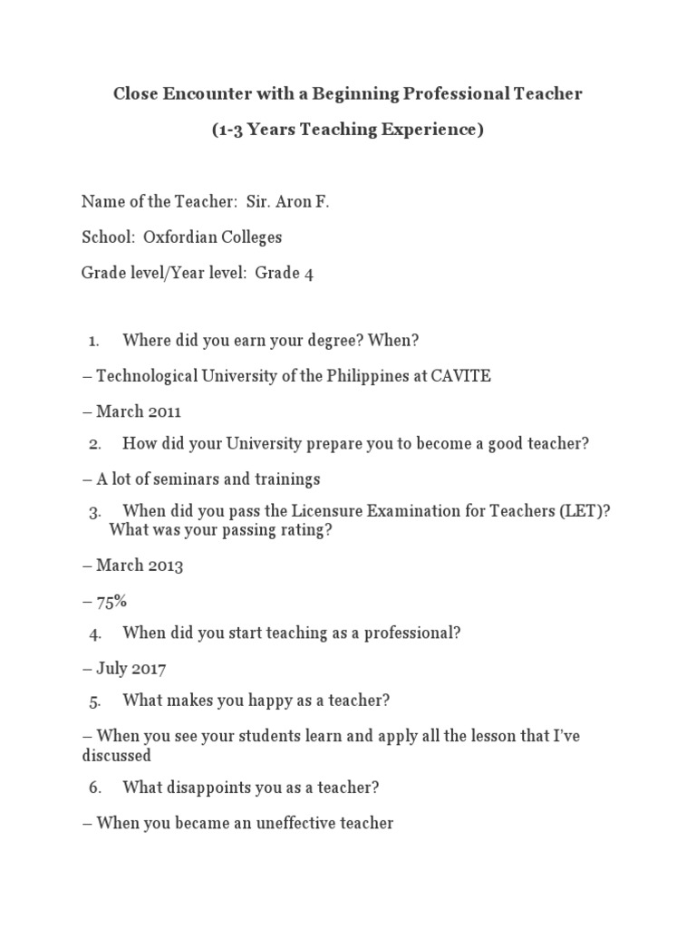 Close Encounter With A Beginning Professional Teacher | PDF ...