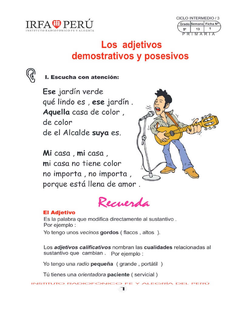 Los Adjetivos Demostrativos y Posesivos | PDF