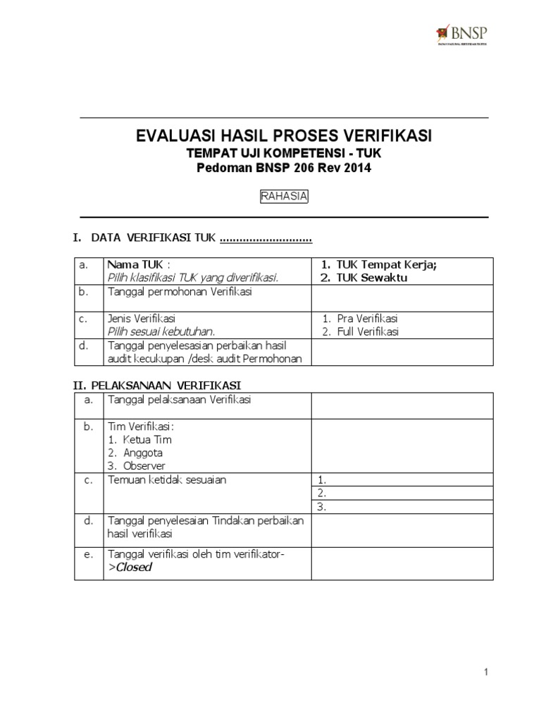 Evaluasi Verifikasi Tempat Uji Kompetensi | PDF