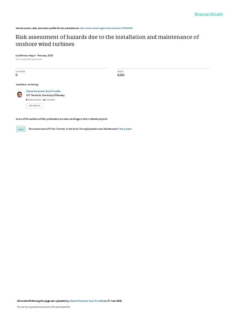 Risk Assessment of Hazards Due To The Installation and Maintenance of ...