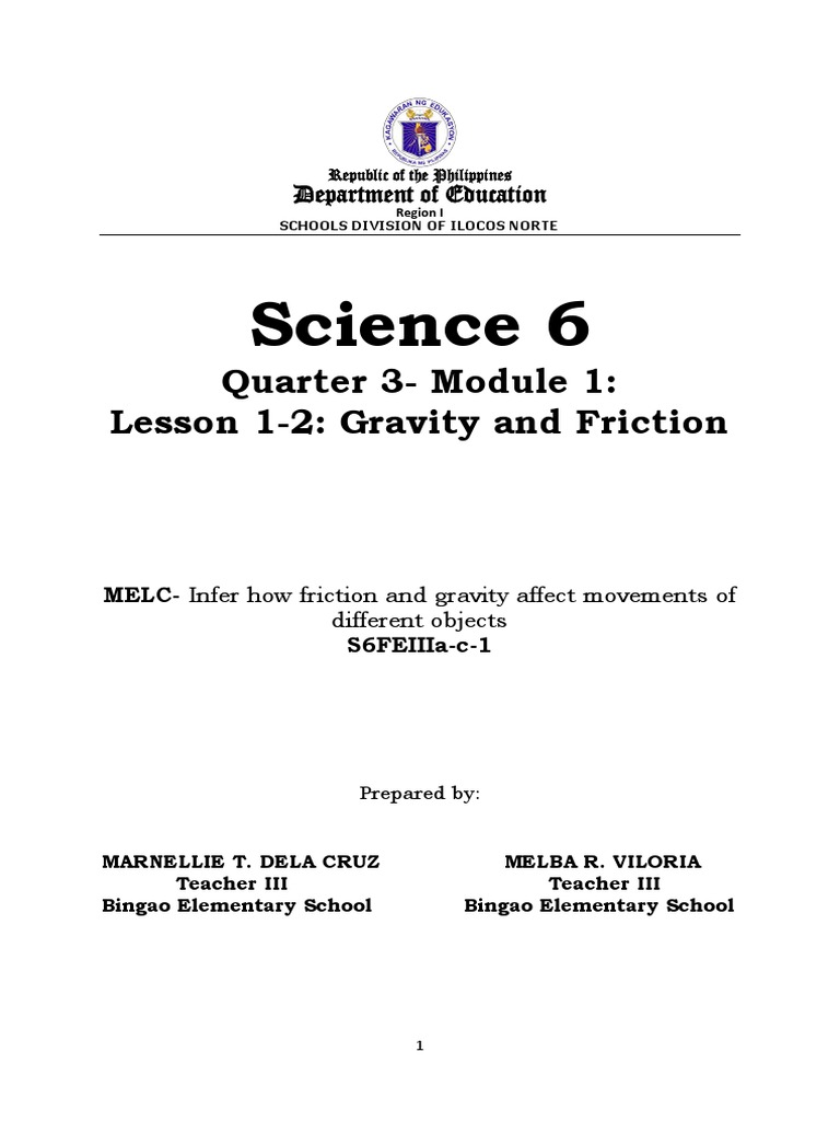 Gravity and Friction in Grade 6 Science | PDF | Weight | Weightlessness