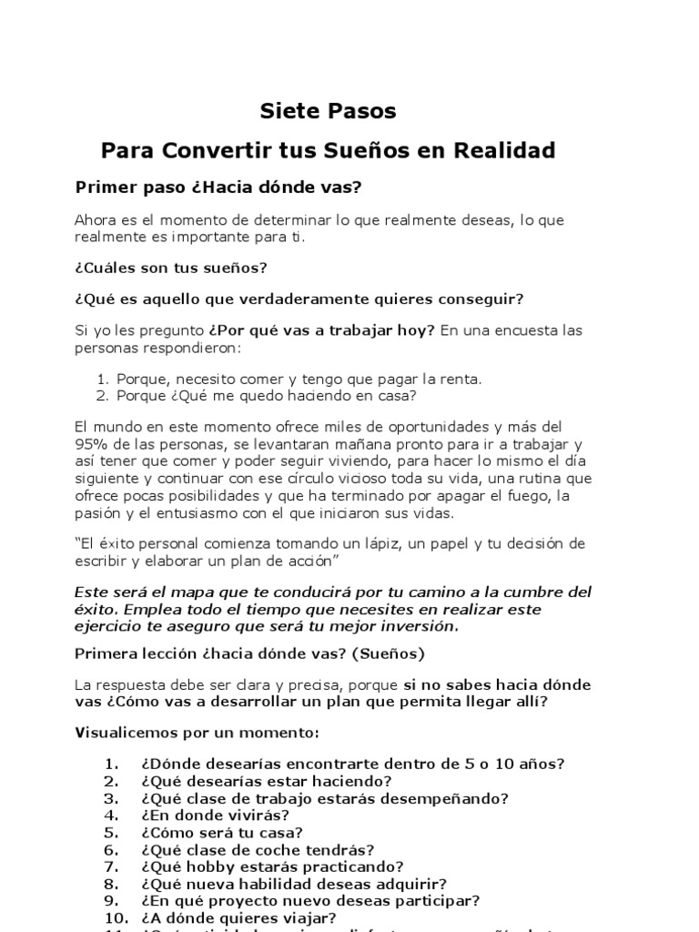 Siete Pasos para Convertir Tus Sueños en Realidad | PDF | Sueño | Vida