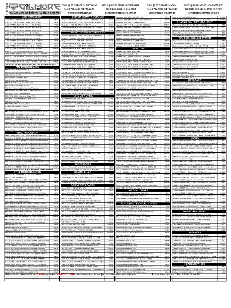 PC Gilmore Pricelist As of 02-02-2021 | PDF | Hdmi | Image Scanner